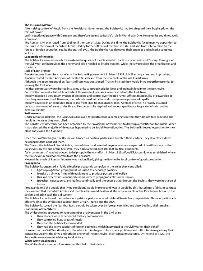 Overview of the Russian Civil War | PDF | Vladimir Lenin | Leon Trotsky