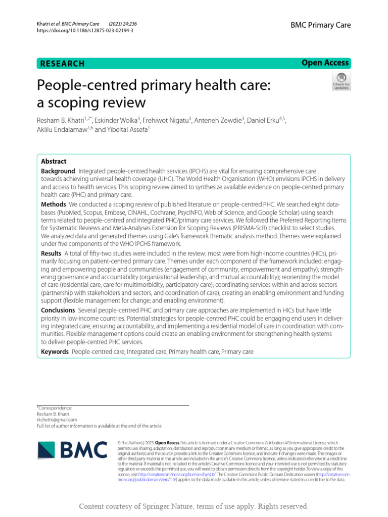 People-Centred Primary Health Care A Scoping Revie | PDF | Creative ...