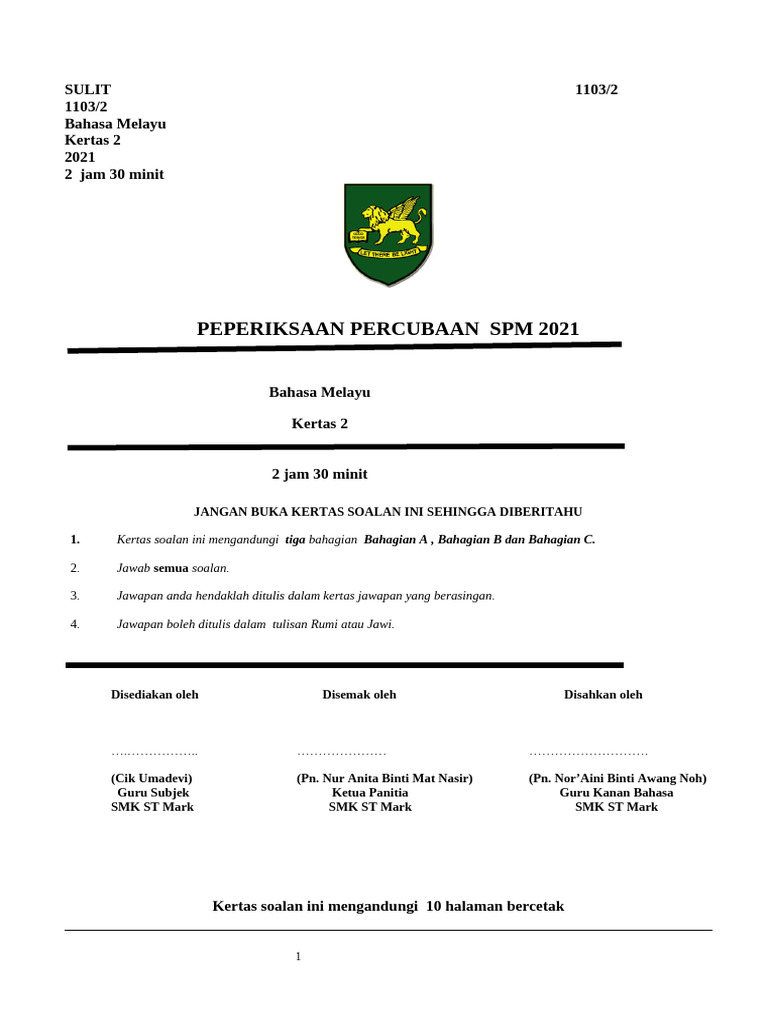 SPM Percubaan BM 2021 | PDF