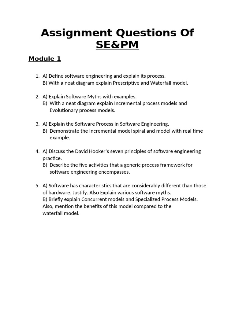 Assignment Questions of SE | PDF | Computers