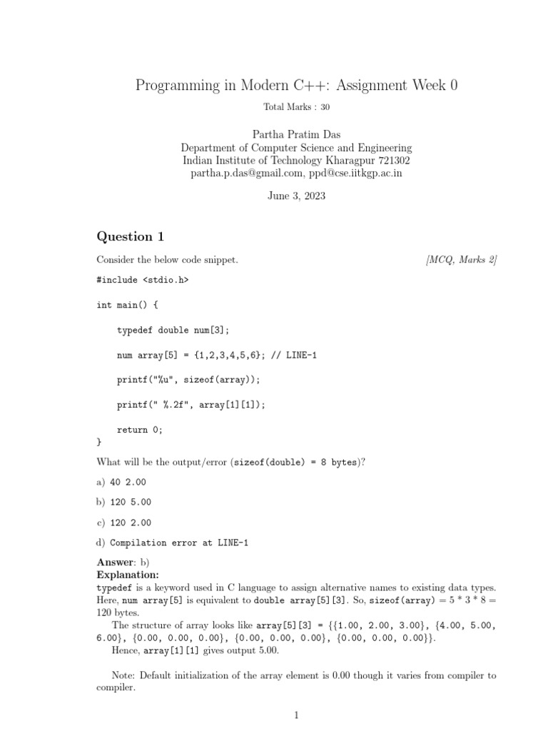 C++ Programming Assignment MCQs | PDF | Pointer (Computer Programming) | Computer Programming