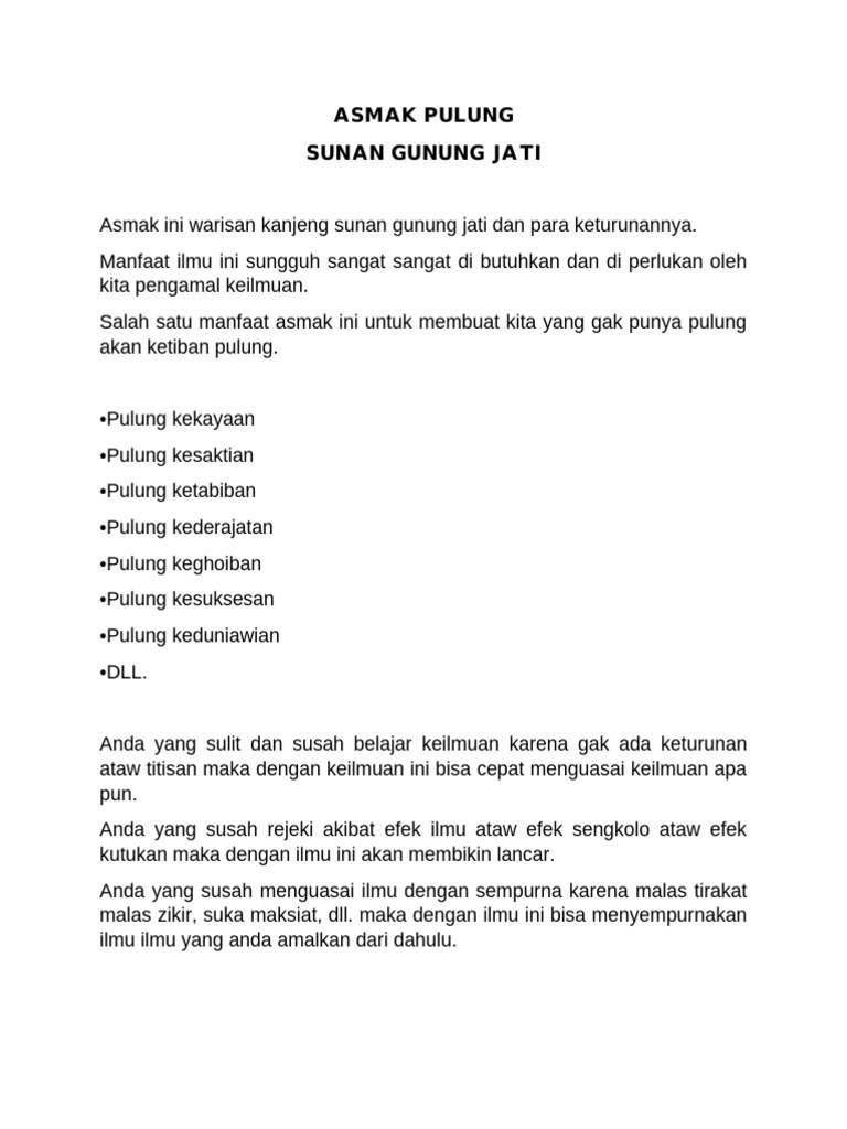 Asmak Pulung Sunan Gunung Jati | PDF