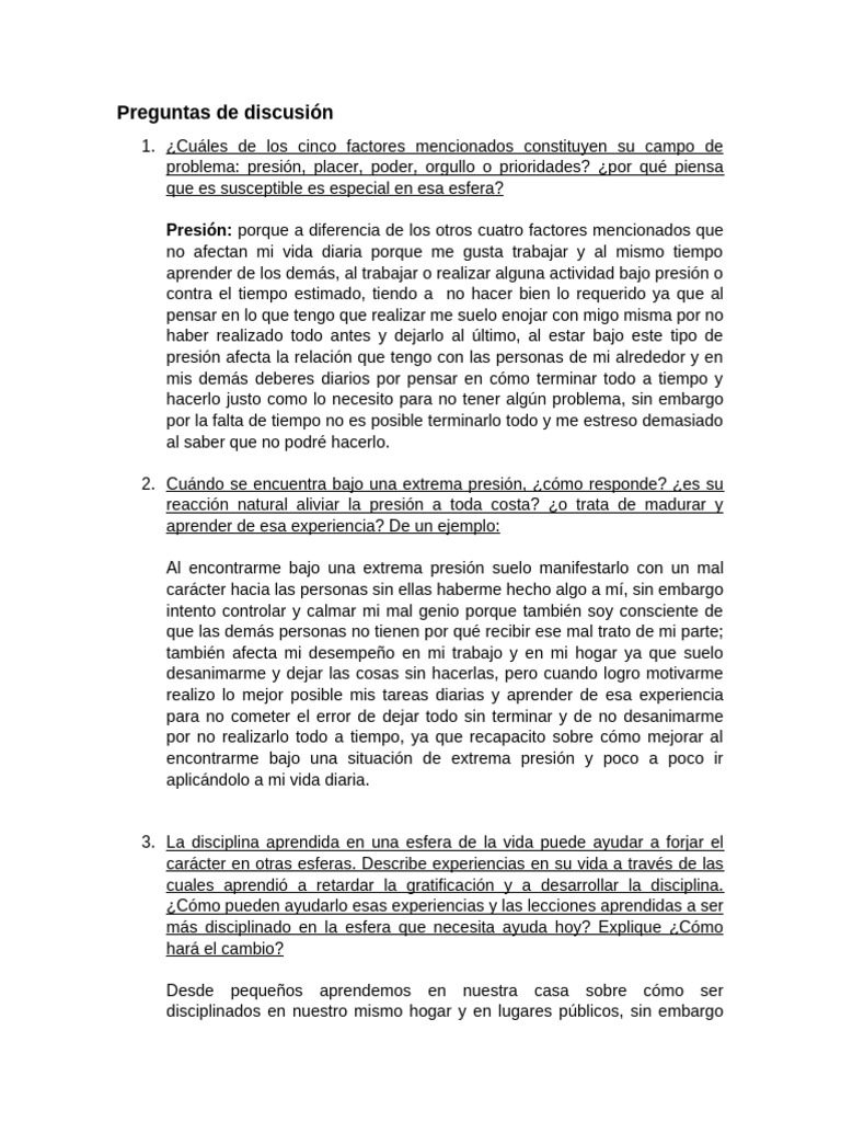 Preguntas de Discusión - ETICA | PDF | Crecimiento personal y ...