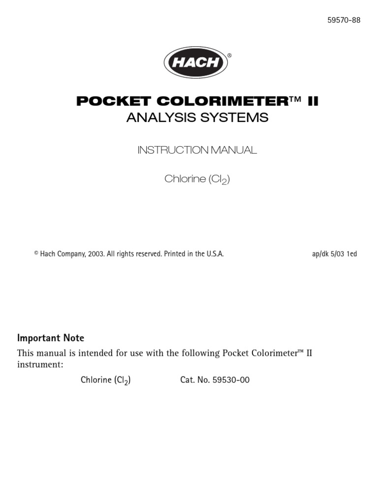 Pocket Colorimeter II Instrument Manual (Chlorine) | PDF | Calibration | Ph