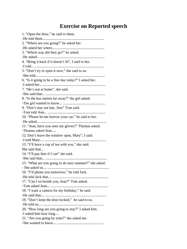 Reported Speech Exercises | PDF
