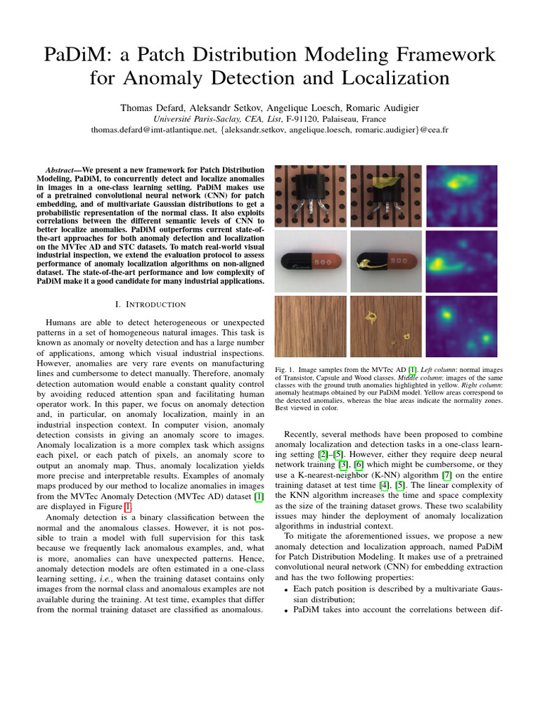 Padim: A Patch Distribution Modeling Framework For Anomaly Detection ...