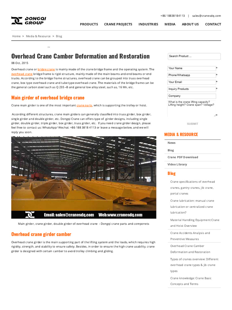 Overhead Crane Camber Restoration Guide | PDF | Crane (Machine ...