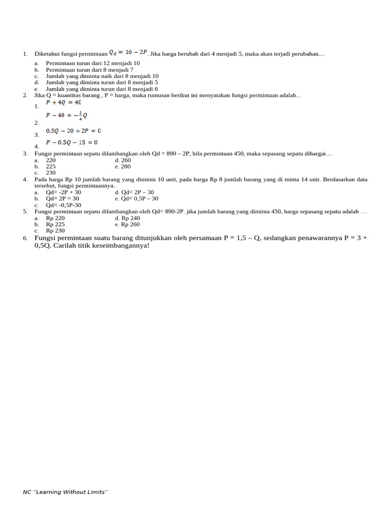 Soal Permintaan Dan Penawaran | PDF