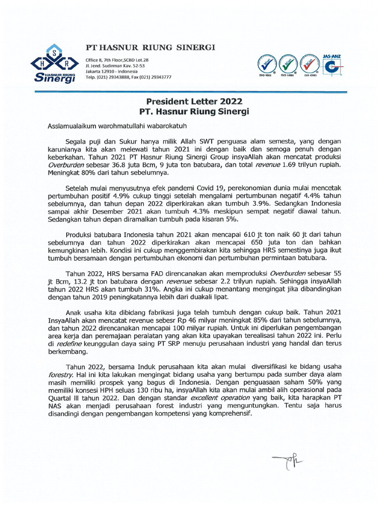 President Letter 2022 PT HRS | PDF