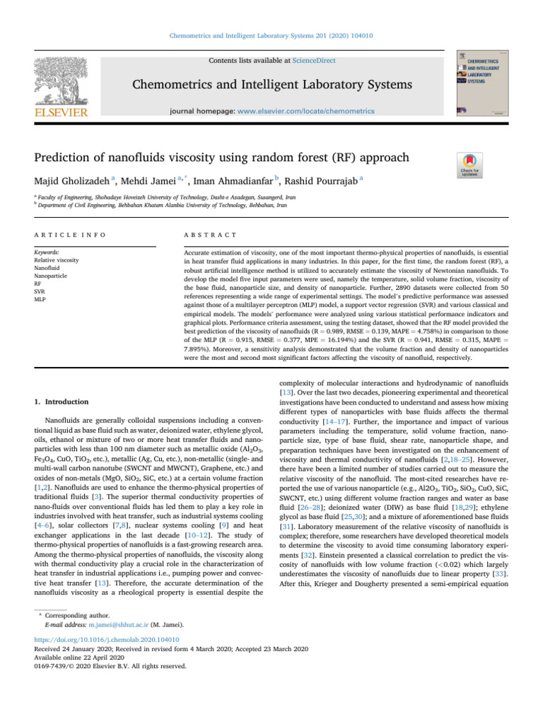 Viscosity Prediction Using Random Forest Approach | PDF | Carbon Nanotube | Materials Science