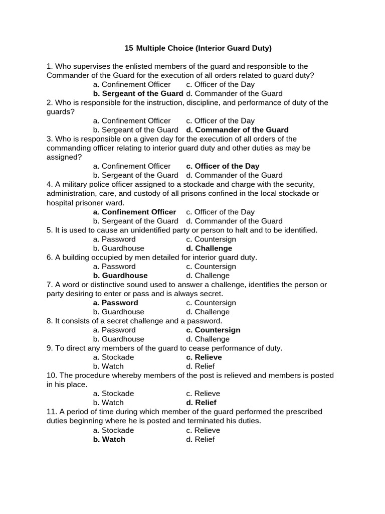 Interior Guard Duty Quiz | PDF | Criminal Law | Law Enforcement