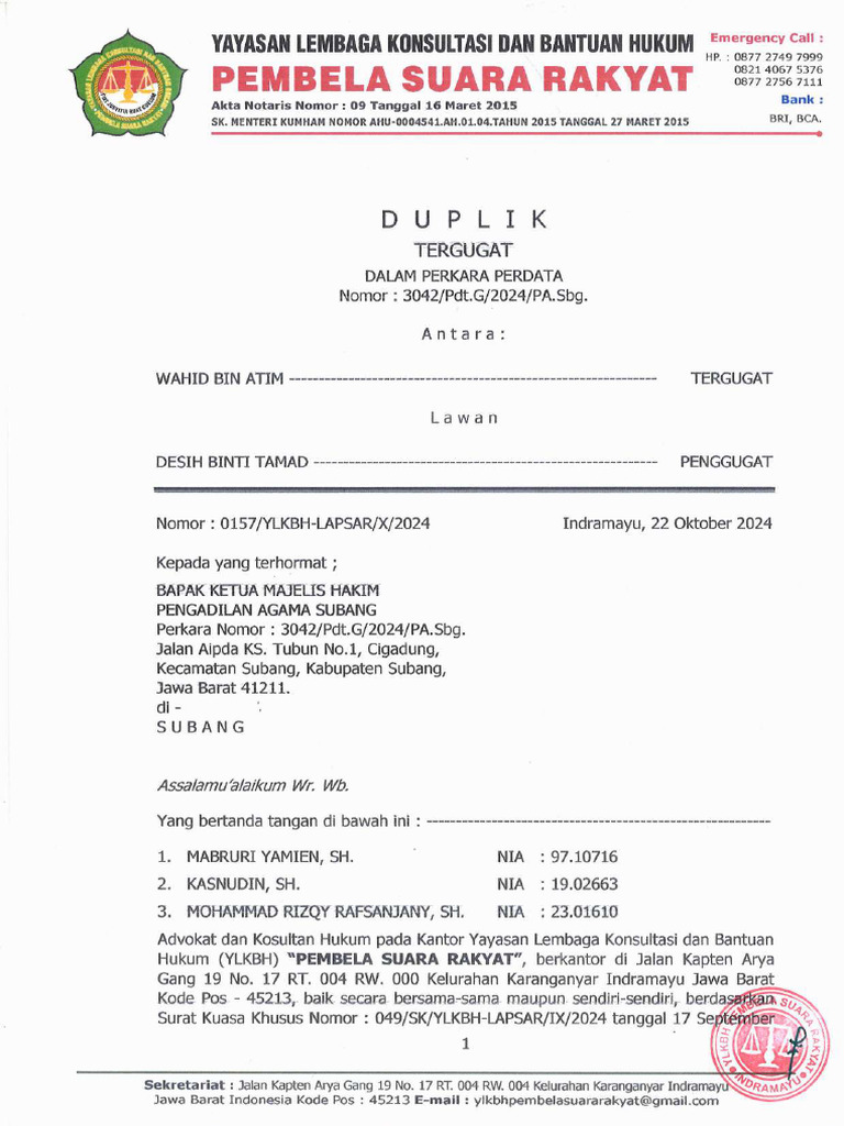 Duplik Wahid 241022 091258 | PDF