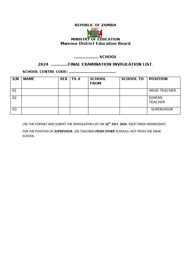 2024 Invigilation List Format | PDF