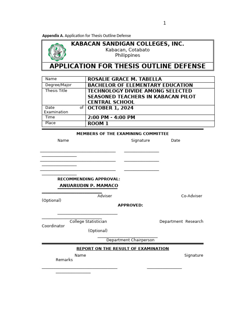 Thesis Outline Defense Application | PDF | Academia