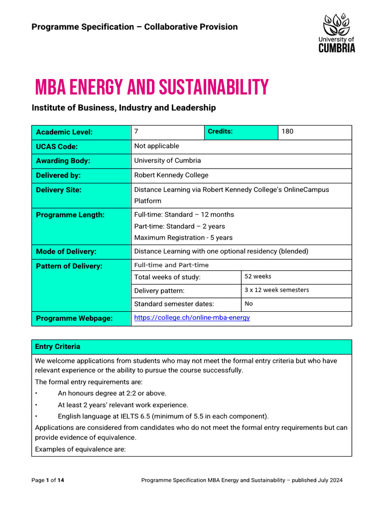 MBA in Energy and Sustainability Overview | PDF | Learning | Sustainability