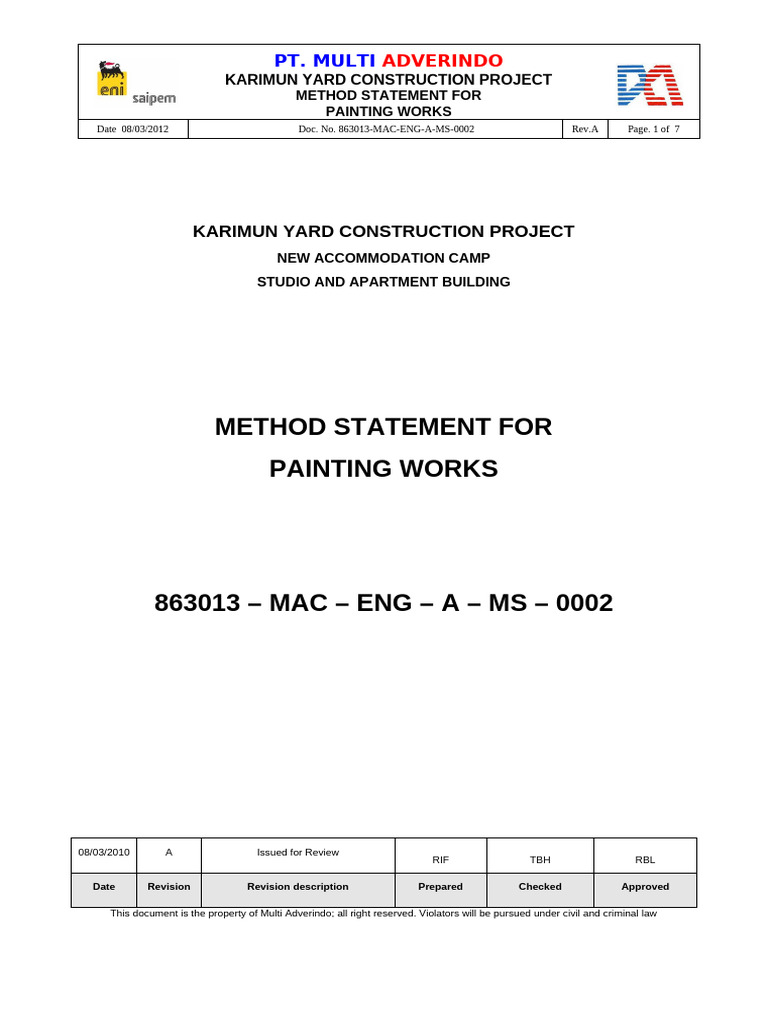 863013-MAC-ENG-A-MS-0002-Methode Statement of Painting Work Rev.a | PDF | Concrete | Materials