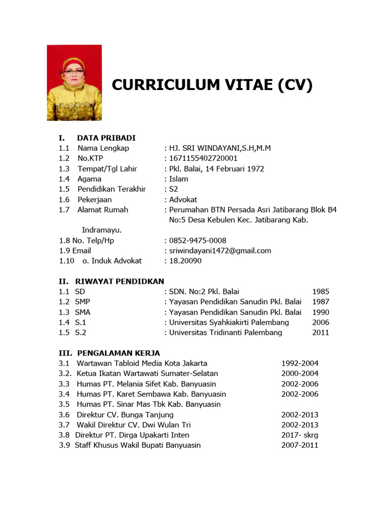 CURRICULUM VITAE (CV) Hj. SRI | PDF