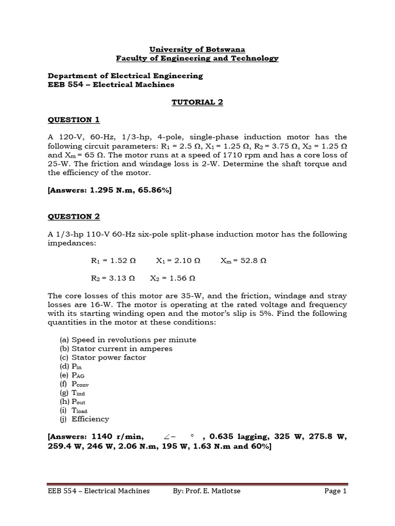 EEB 554 Tutorial 2 Semester 1 2024 | PDF | Science & Mathematics | Technology & Engineering