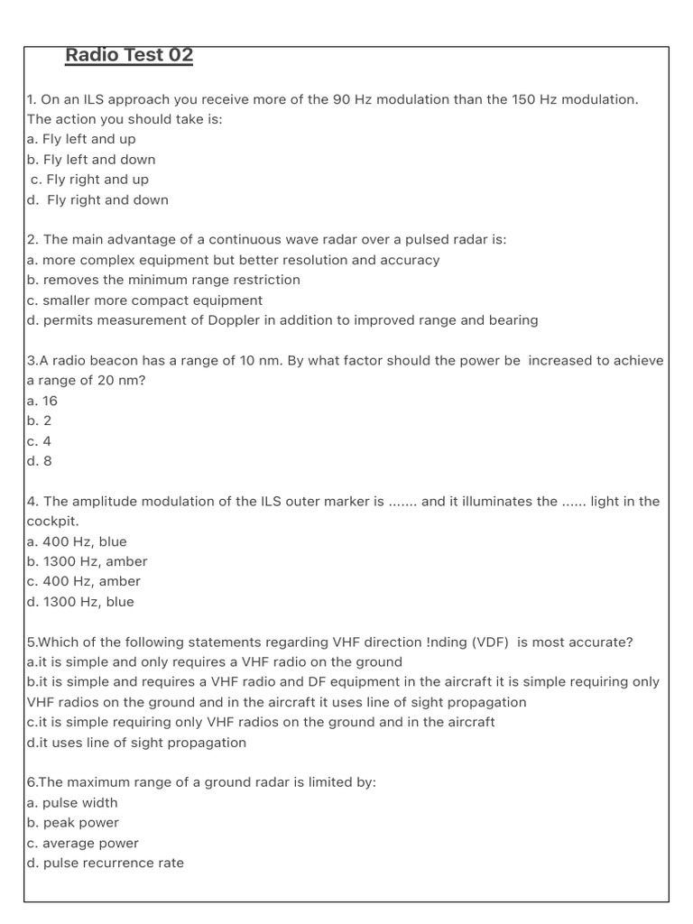 Radio Navigation Test Questions | PDF | Transponder (Aeronautics) | Radar