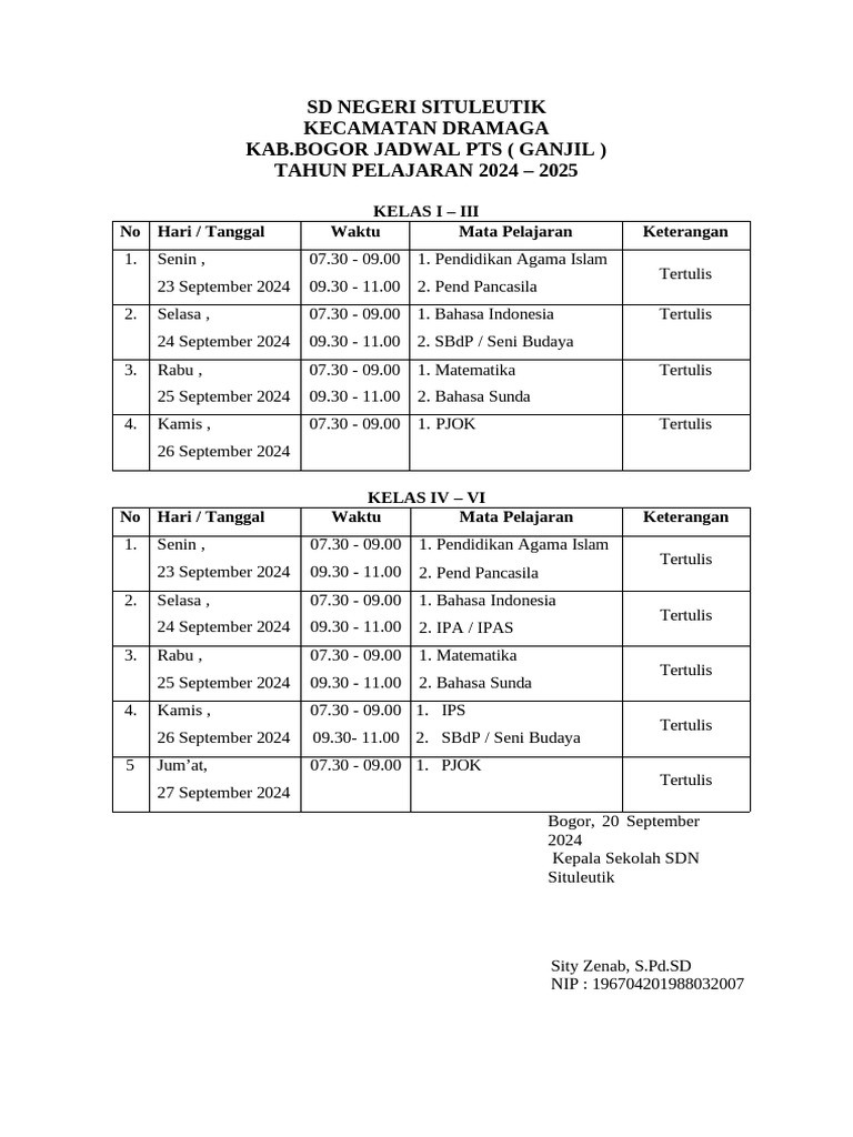 Jadwal PTS Tahun Ajaran 2024-2025 | PDF