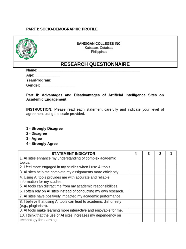 Sample Questionnaire | PDF | Artificial Intelligence | Intelligence (AI ...