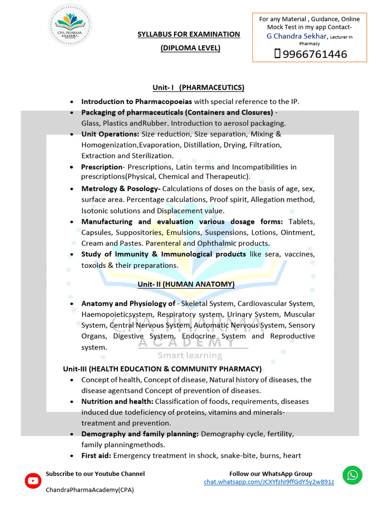MHSRB Pharmacist Syllabus (Cpa) | PDF | Infection | Pharmacy