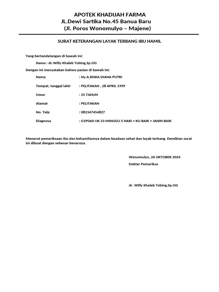 Surat Keterangan Layak Terbang Ibu Hamil | PDF | Pengembangan Diri | Kesehatan Holistik