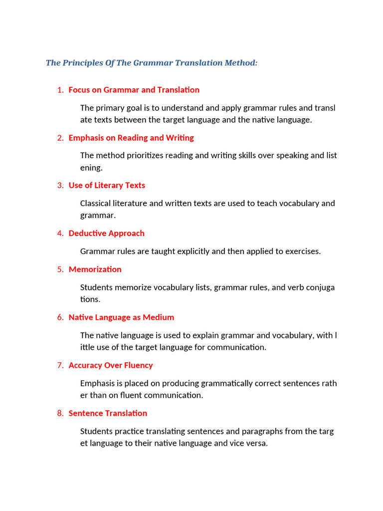 The Principles of The Grammar Translation Method | PDF | Career ...