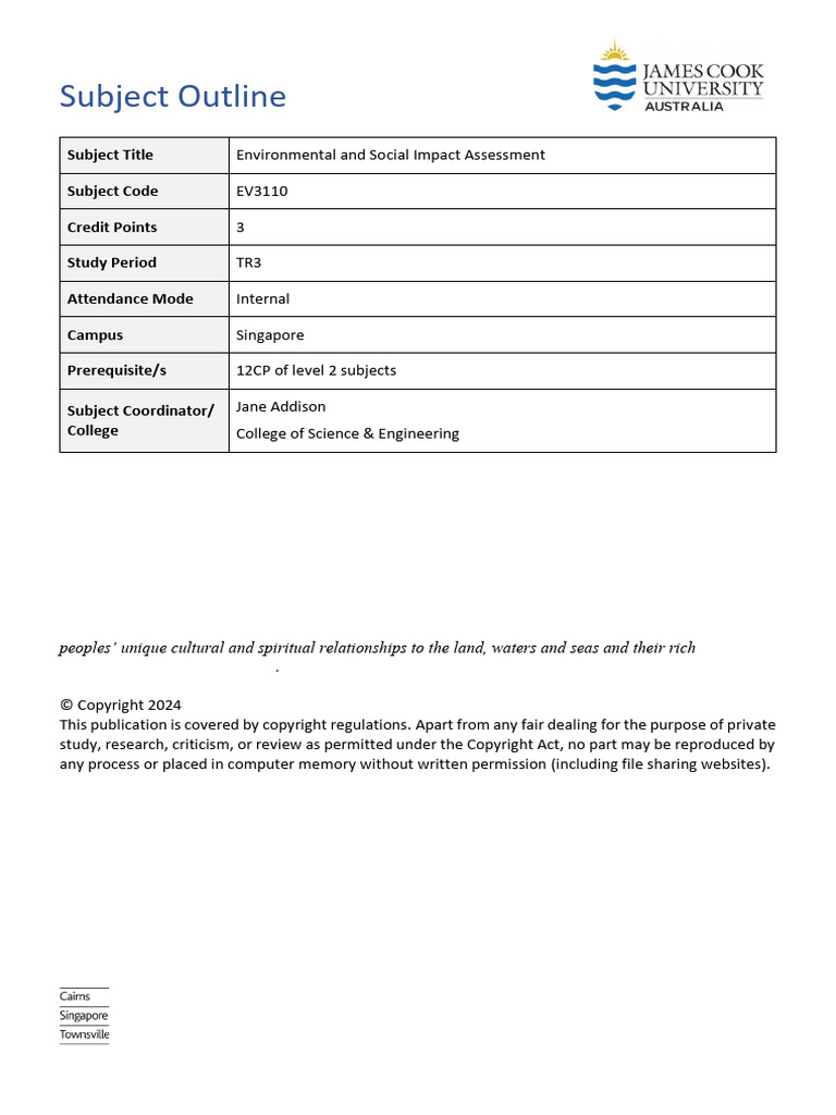 EV3110 Subject Outline | PDF | Environmental Impact Assessment ...