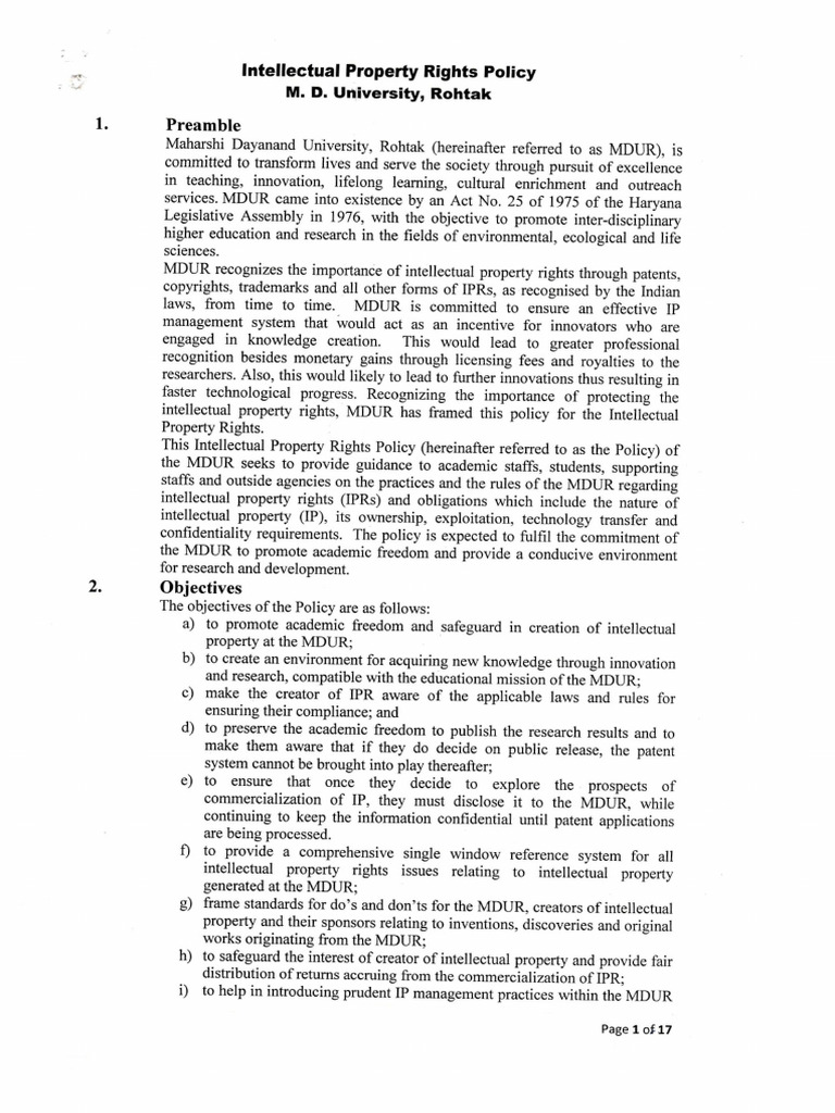 Intellectual Properties Right Policy | PDF