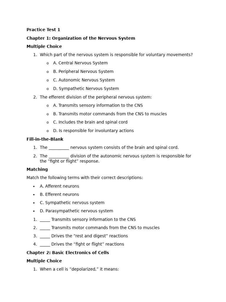 NBL Practice Test - Copilot | PDF | Nervous System | Ear