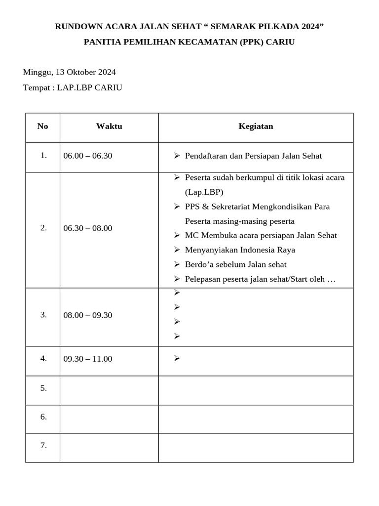 Rundown Acara Jalan Sehat Pilkada 2024 | PDF