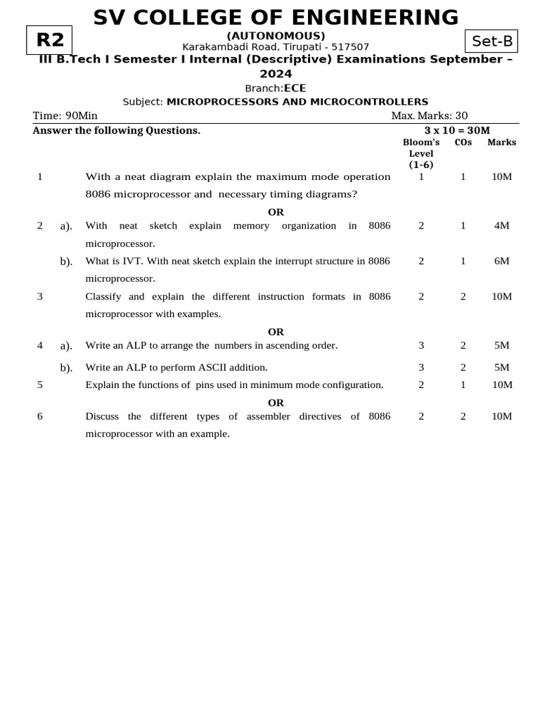 Svce - Ece - Iii-I - MPMC Mid-1 Set-B | PDF | Central Processing Unit | Computer Hardware