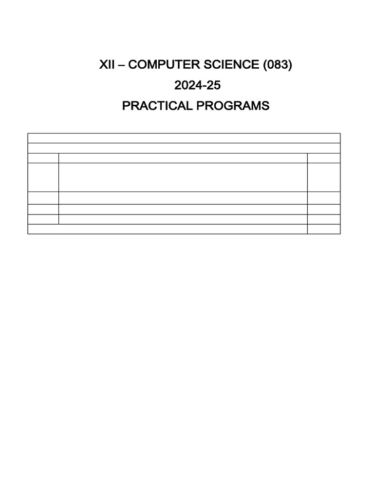 Xii Computer Science Practical Programs 2024-25 | PDF | String (Computer Science) | Integer ...