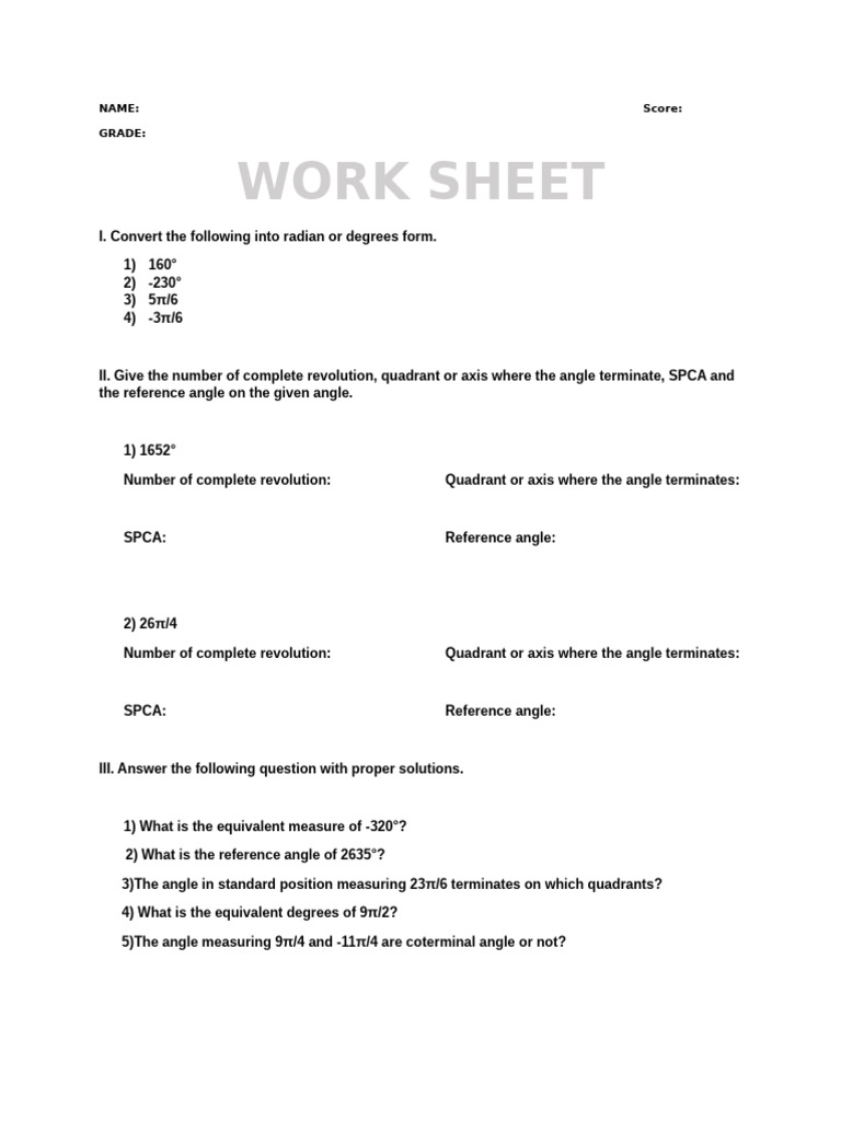 Angles Worksheet | PDF
