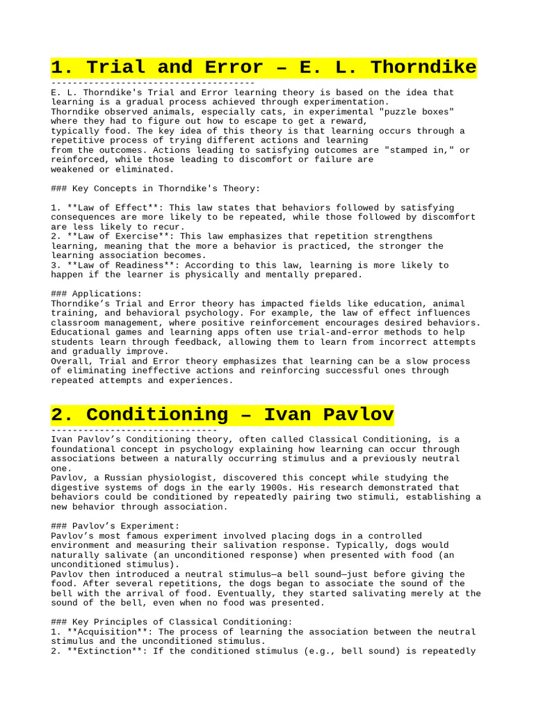 psychology_theories_summary | PDF | Classical Conditioning | Reinforcement