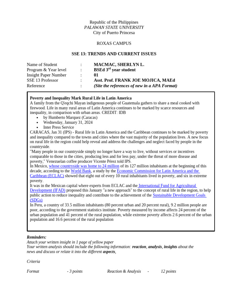 Insight Paper Format ARTICLE 1 | PDF | Poverty | Poverty & Homelessness