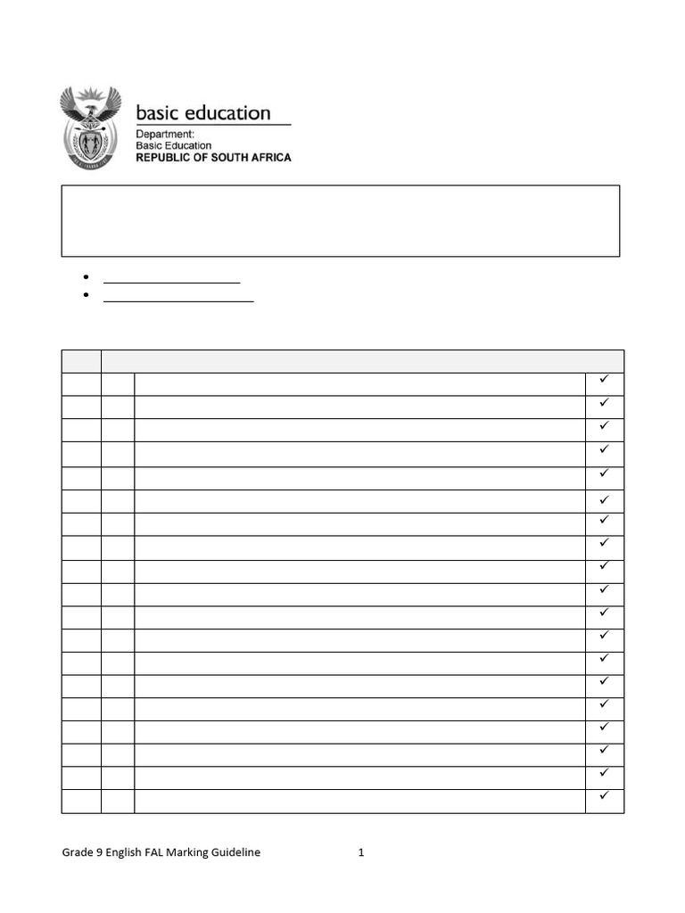 English FAL Marking Guideline | PDF