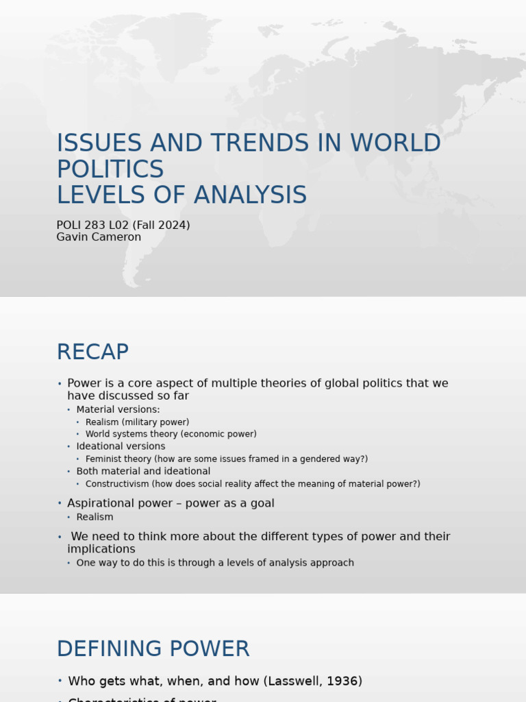 POLI 283 Levels of Analysis | PDF | Polarity (International Relations ...