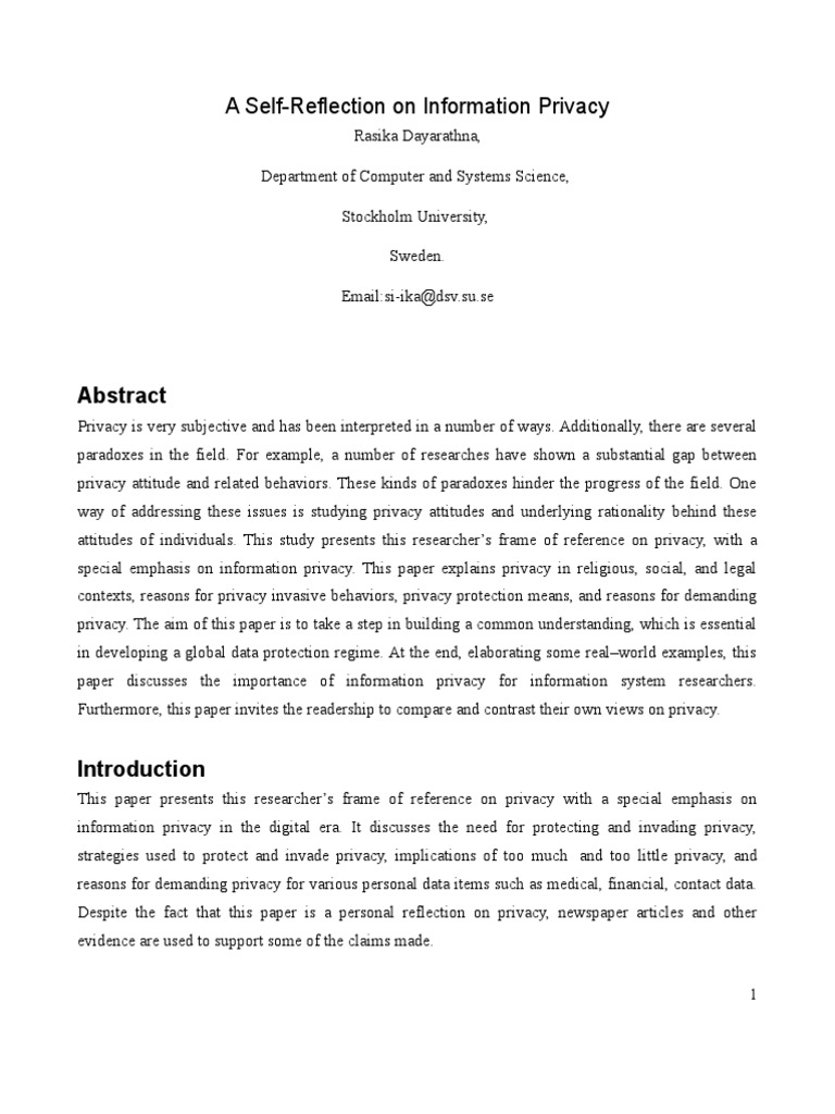 A Self-Reflection On Information Privacy | PDF | Privacy | Personally ...