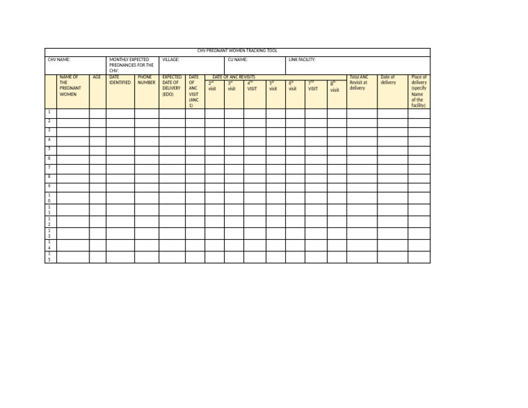 CHV PREGNANT WOMEN TRACKING TOOL | PDF