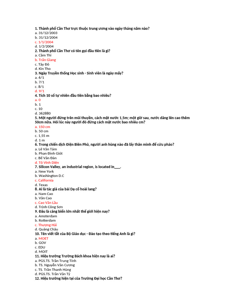 Câu hỏi RCV | PDF