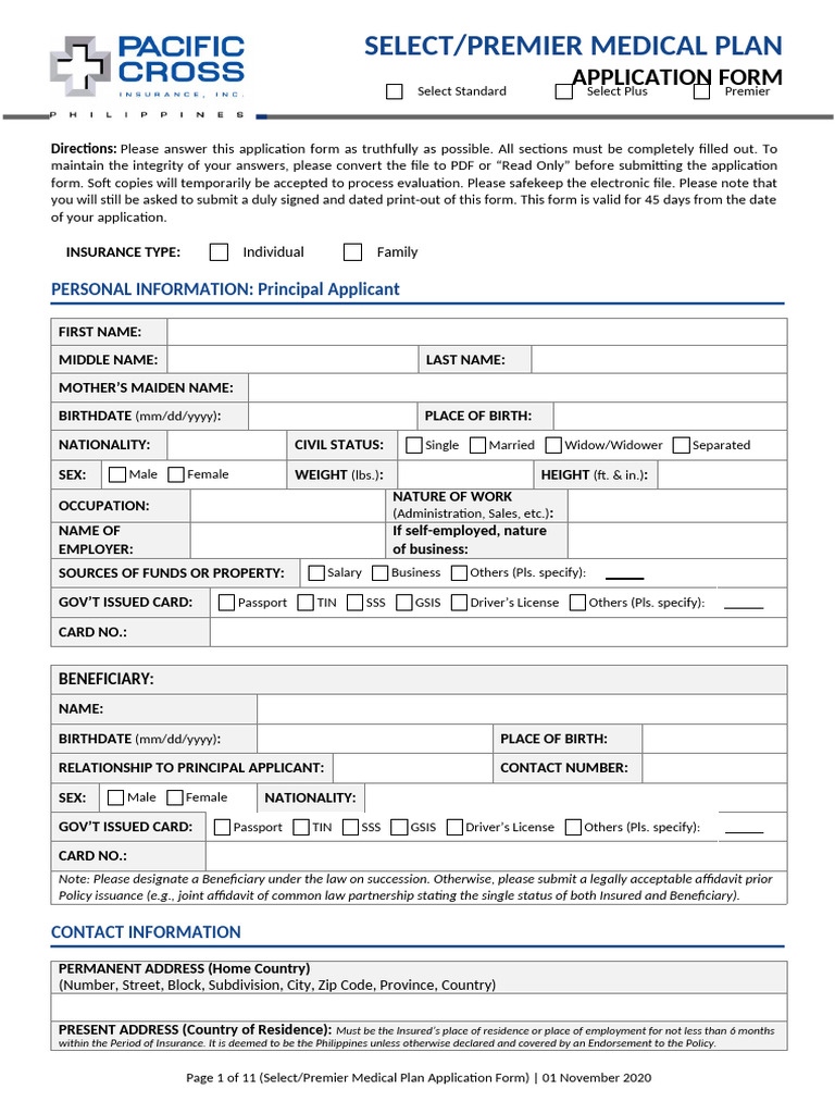 App Form_Select & Premier Application Form_2020-11 (November 01) | PDF ...