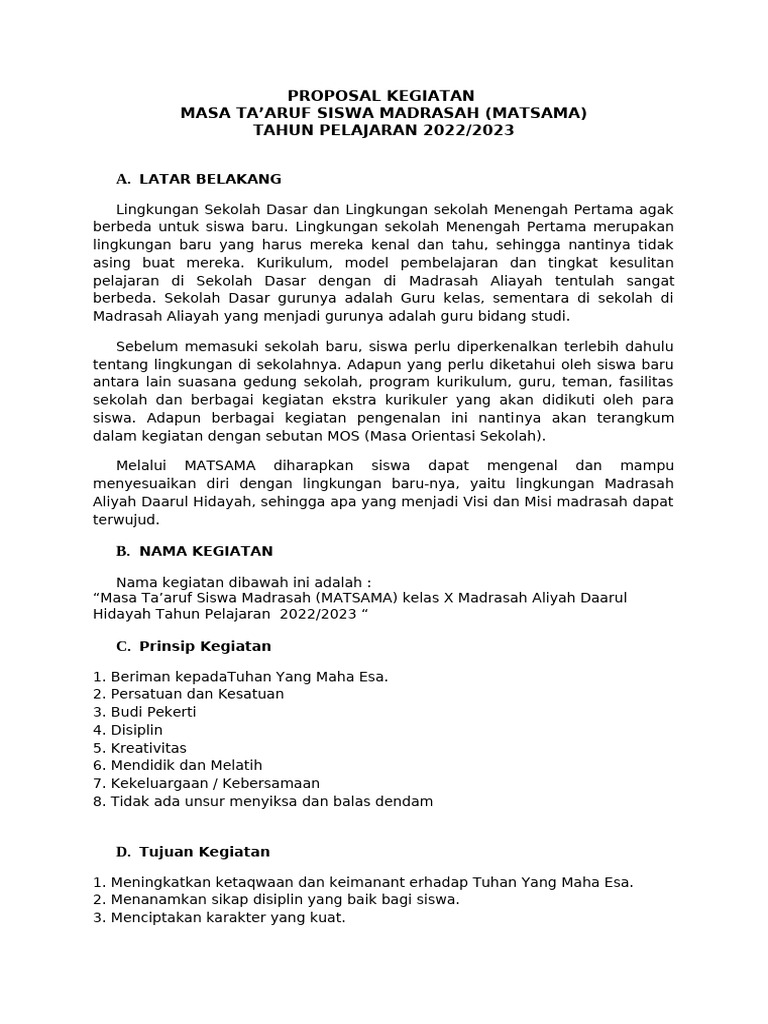 Proposal Matsama 2022-2023 - Kami Madrasah | PDF | Bisnis | Seni