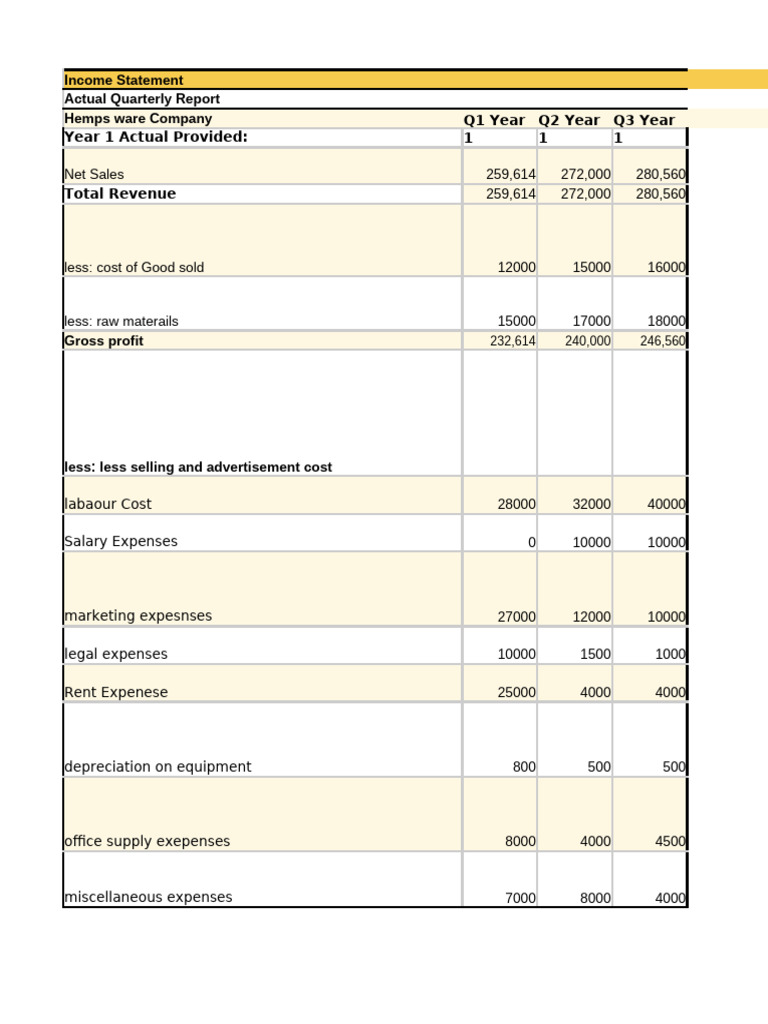 Hemps Ware Company Income Statement | PDF