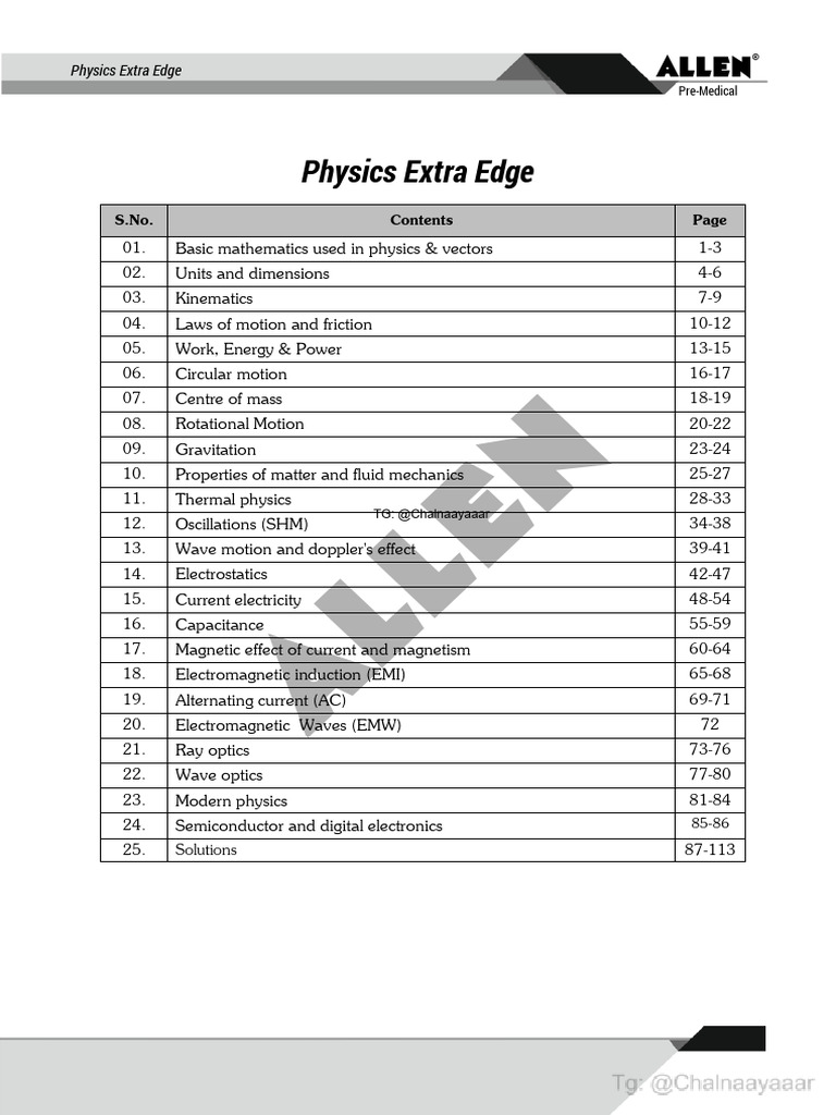 Allen Extra Edge Physics | PDF | Acceleration | Velocity