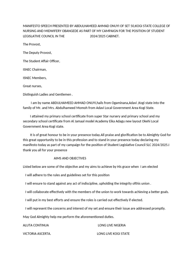 Student Council Manifesto 2024/2025 | PDF | Lifestyle