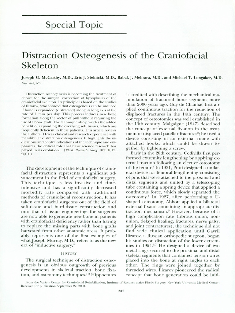 Distraction Osteogenesis of Craniofacial Skeleton | PDF
