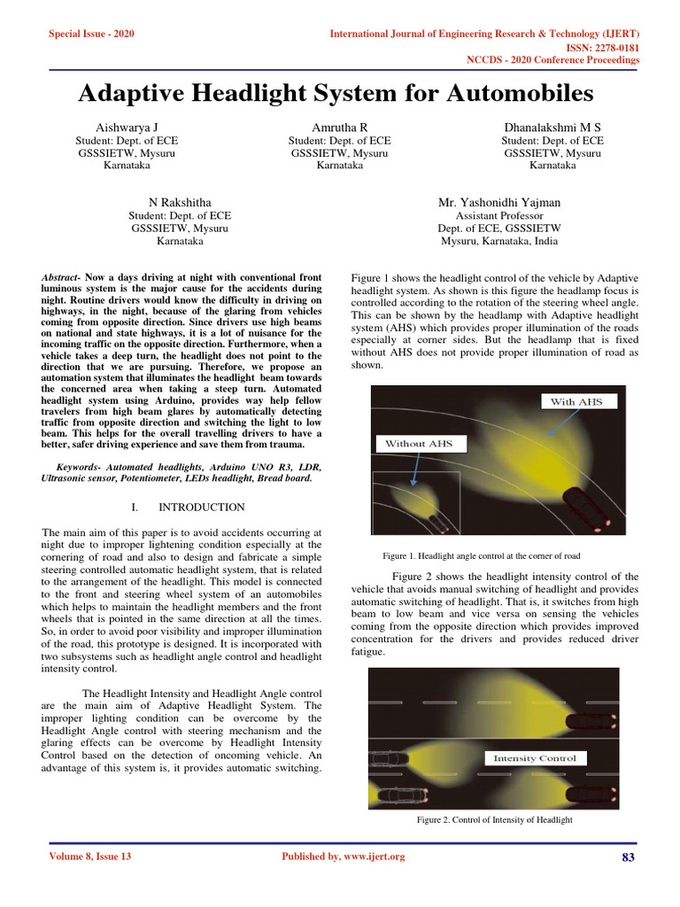 IJERT Adaptive Headlight System For Auto | PDF | Headlamp | Motor Vehicle