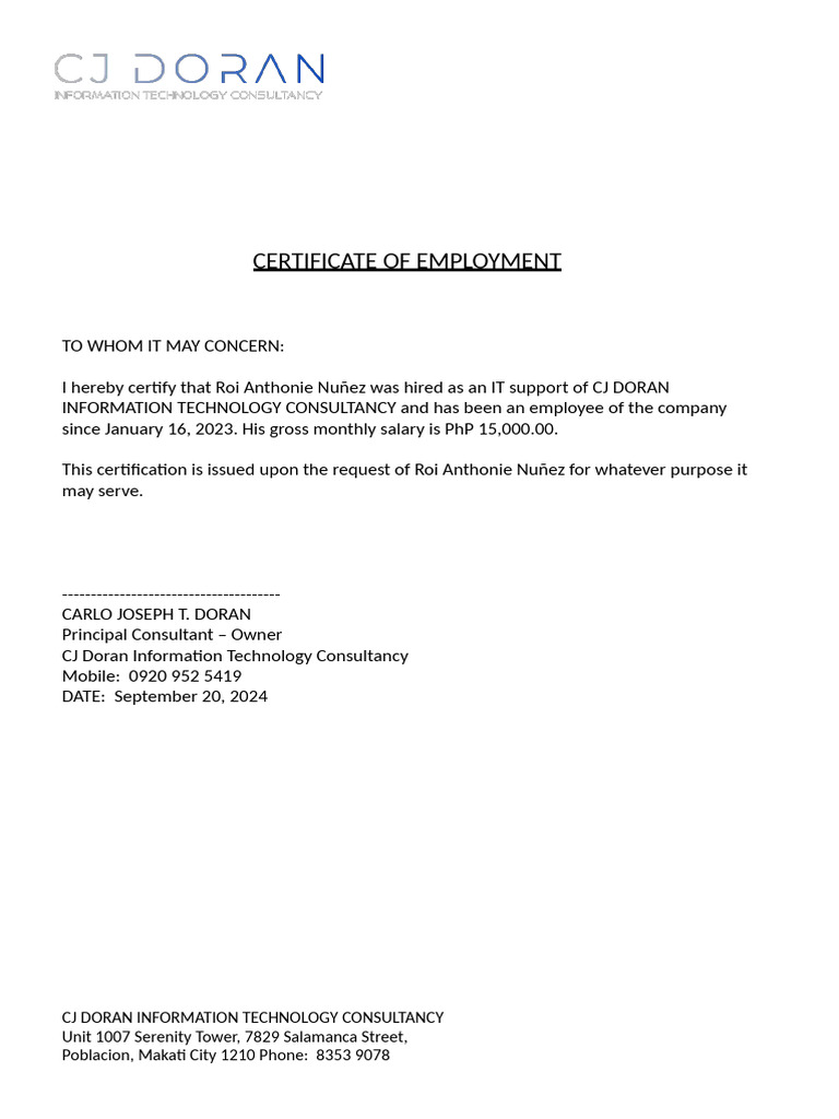 CJD COE Template Rev1 | PDF | Business | Finance & Money Management